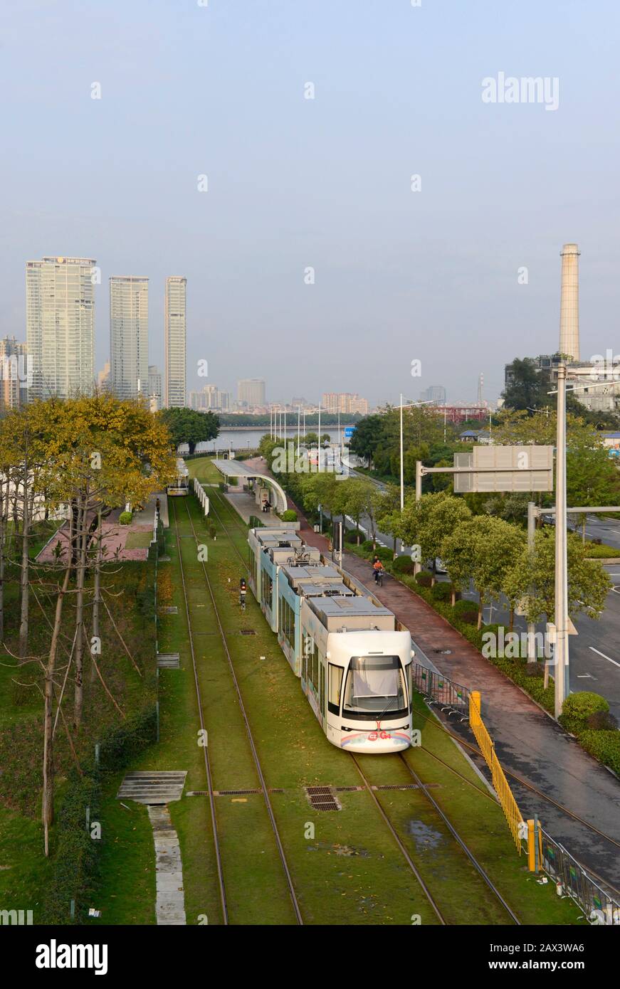 A tram travels on the Haizhu tram system in Guangzhou, China Stock ...