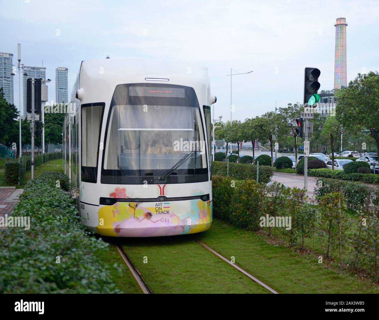A tram travels on the Haizhu tram system in Guangzhou, China Stock ...