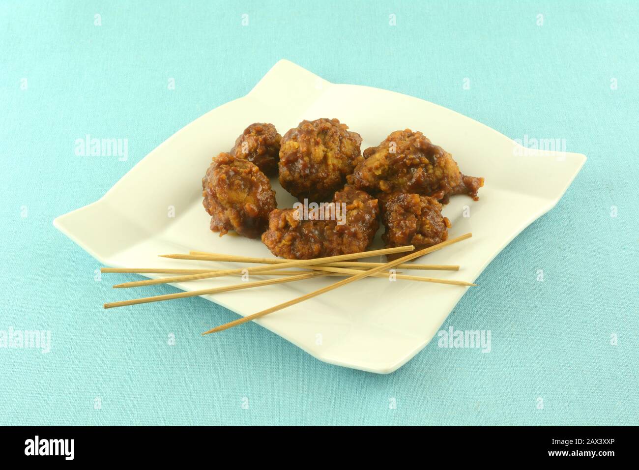 Boneless Chicken nuggets with barbeque sauce appetizer on plate with ...