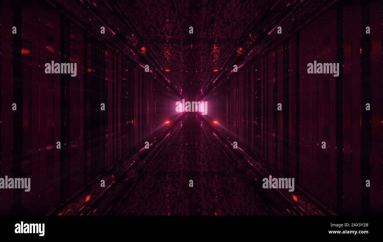 Stunning view of pink neon lights with reflection in the darkness Stock ...