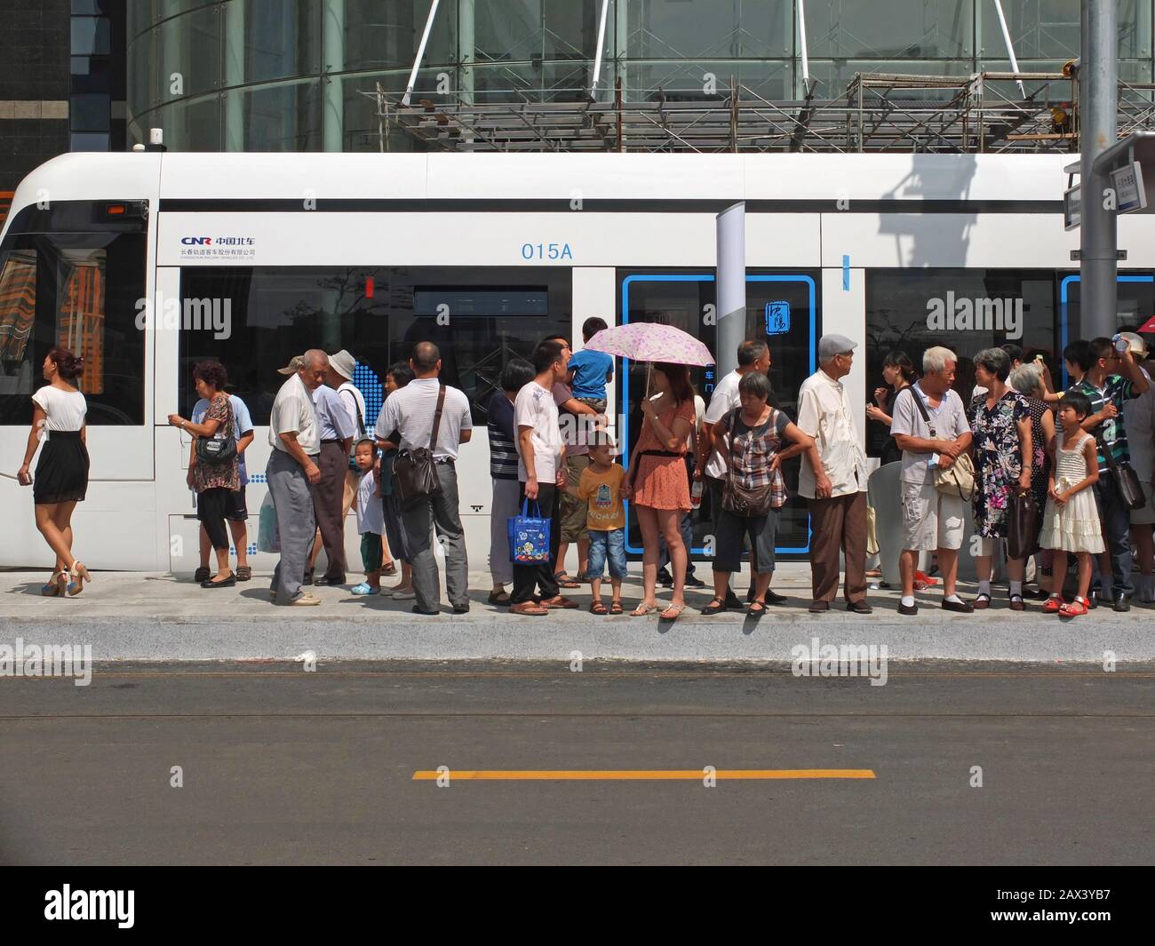 Shenyang's modern tram system opened for use in August 2013. Passengers ...
