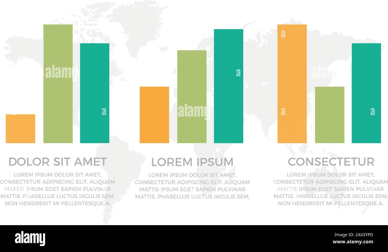 Set of orange, green and turquoise elements for infographic with world ...