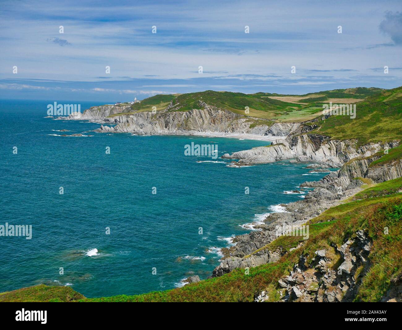 The north Devon coast around Bull Point showing steeply inclined slate ...