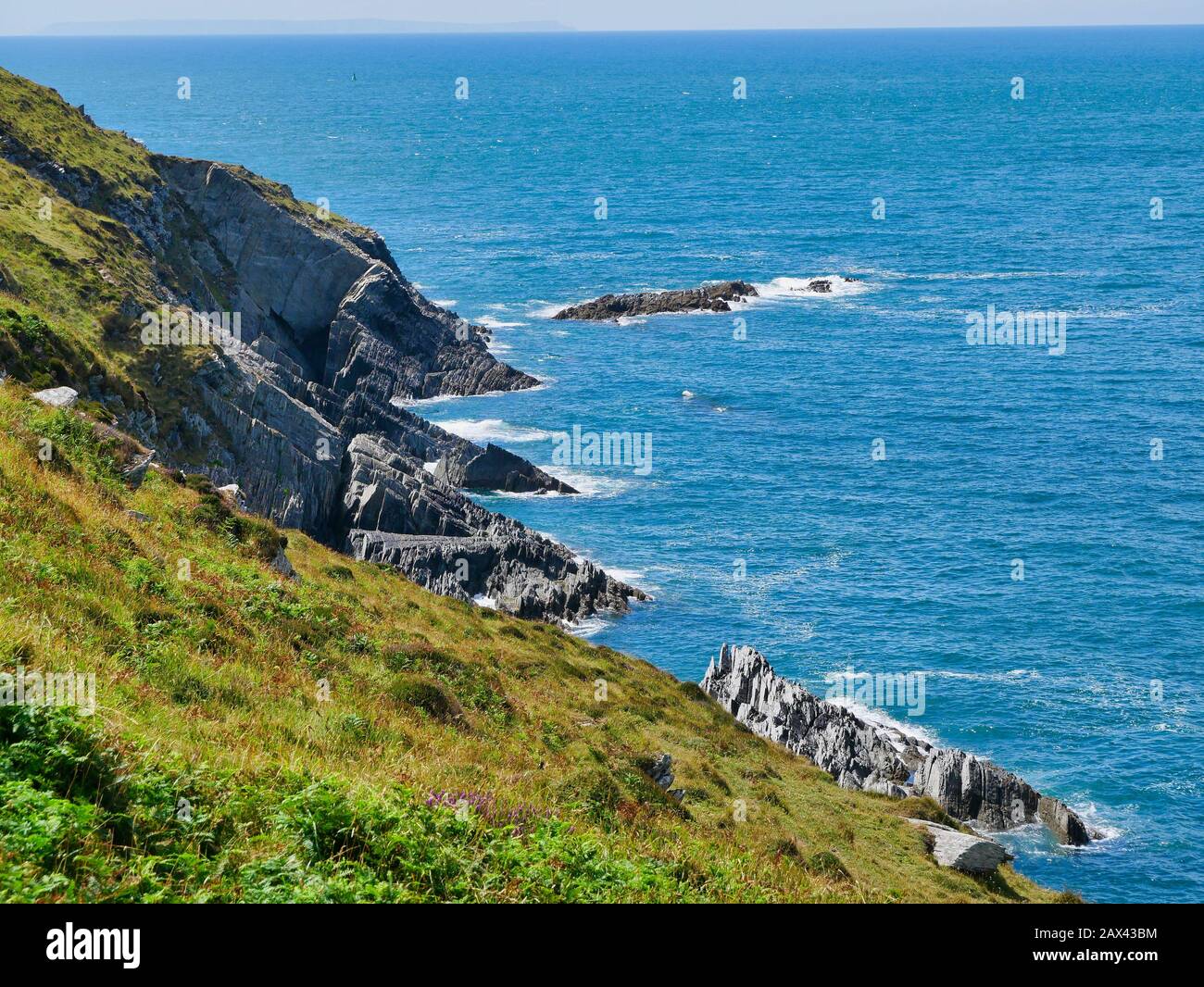 The north Devon coast near Woolacombe showing the steeply inclined ...