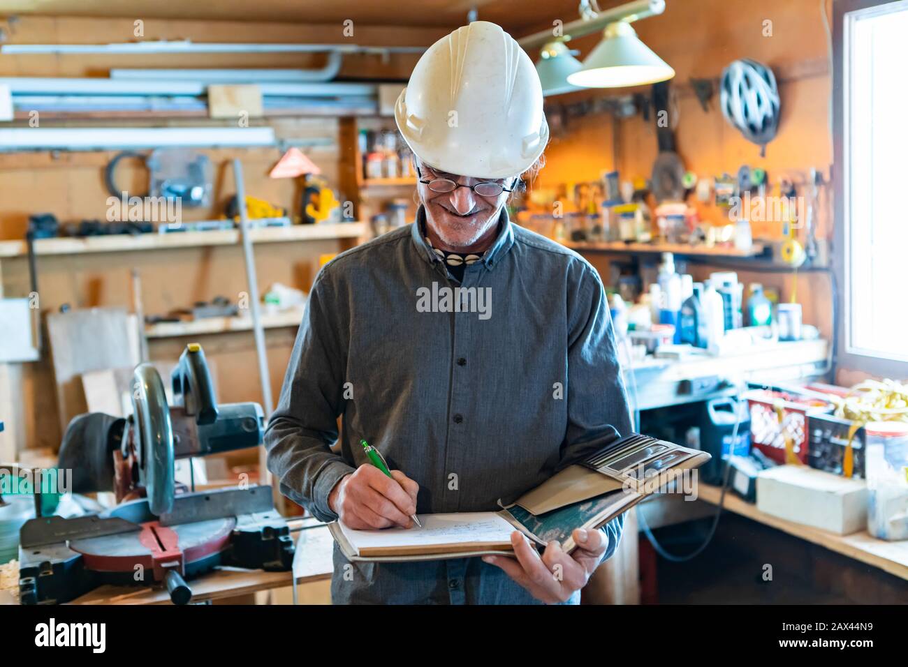 selective focus on Inspector in the garage interior during an ...