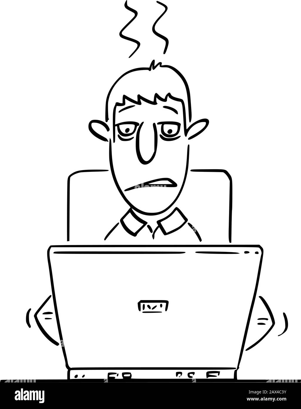 Vector funny comic cartoon drawing of tired or overworked office worker ...