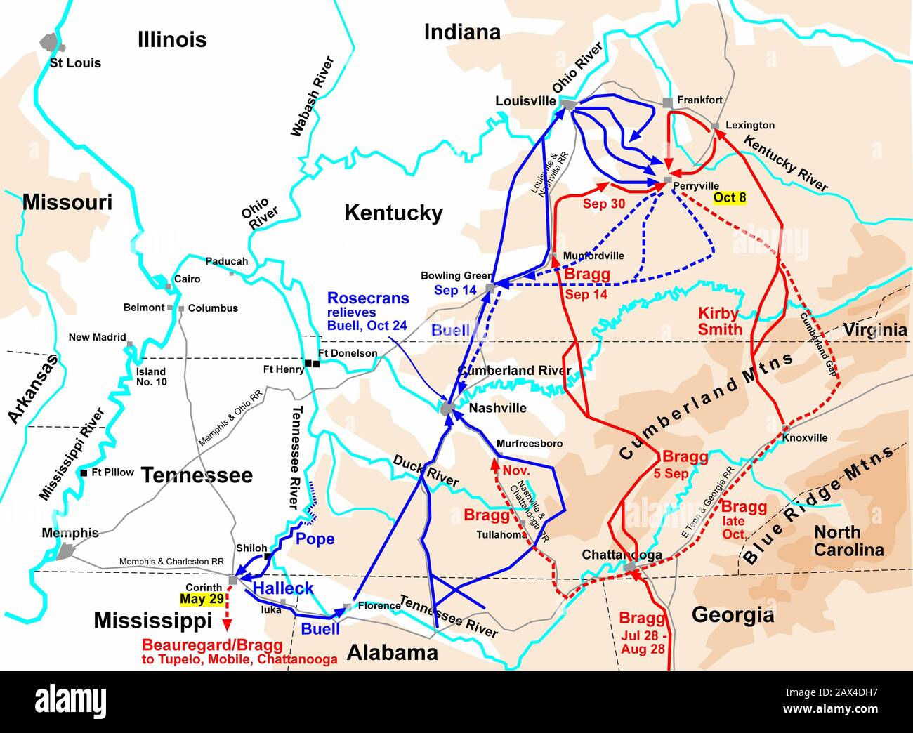 Civil war western theater map hi-res stock photography and images - Alamy