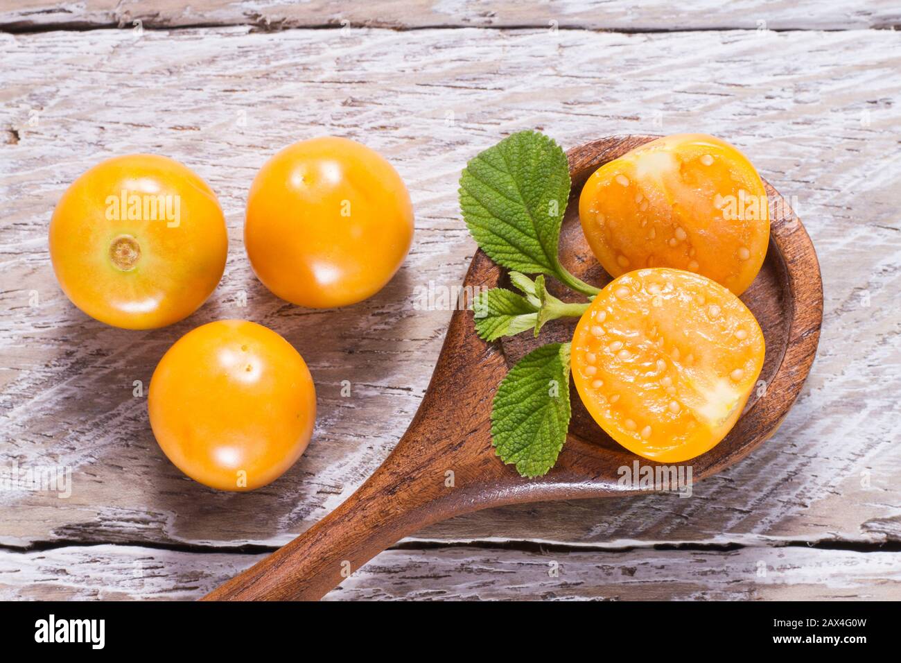 fruit of uchuva, uvilla, aguaymanto on the table - Physalis peruviana ...