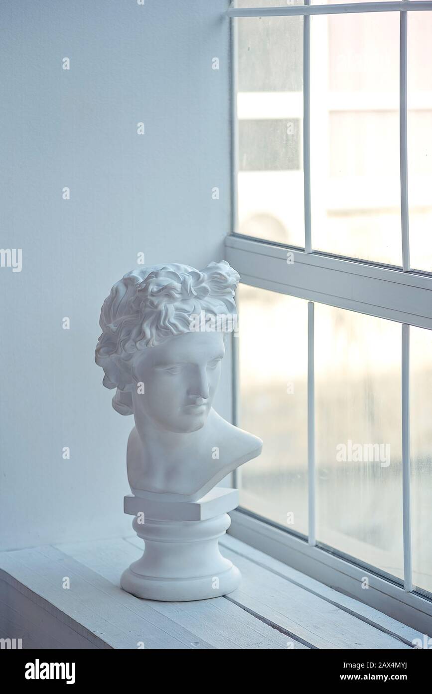 Gypsum bust in front of window. Plaster head Stock Photo - Alamy