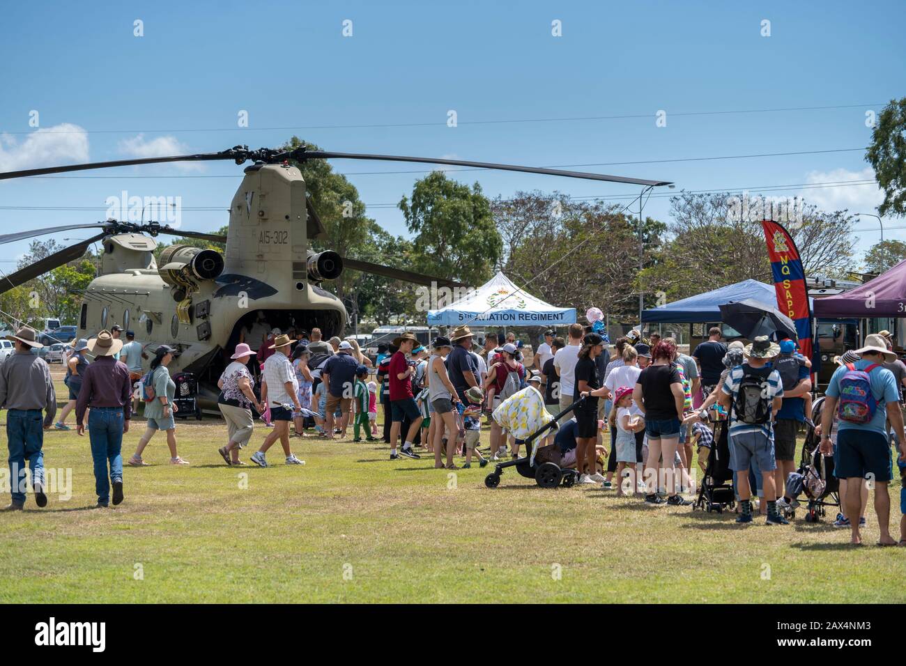 People looking at Chinook Helicopter on display at Australian Army Open ...