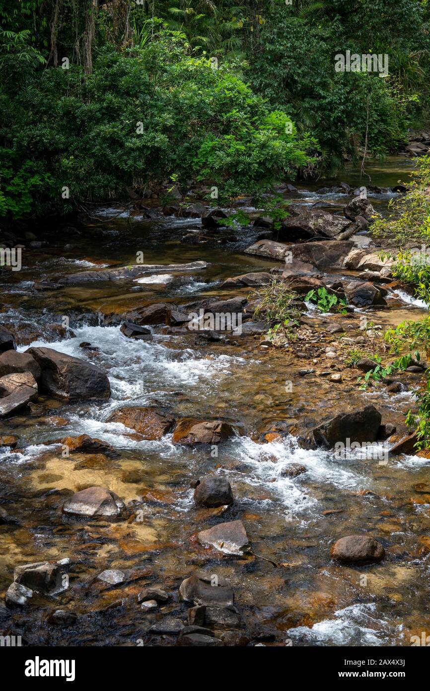Fast flowing water over rocks at Tully River Gorge North Queensland ...