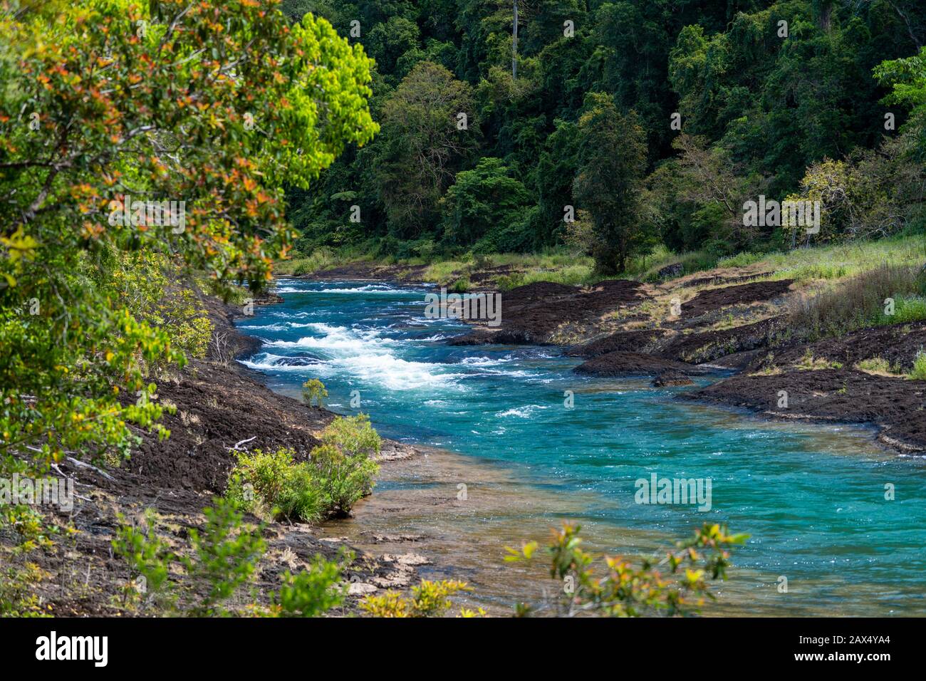 Narrow section of Tully River with rapids in Tully Gorge, North ...