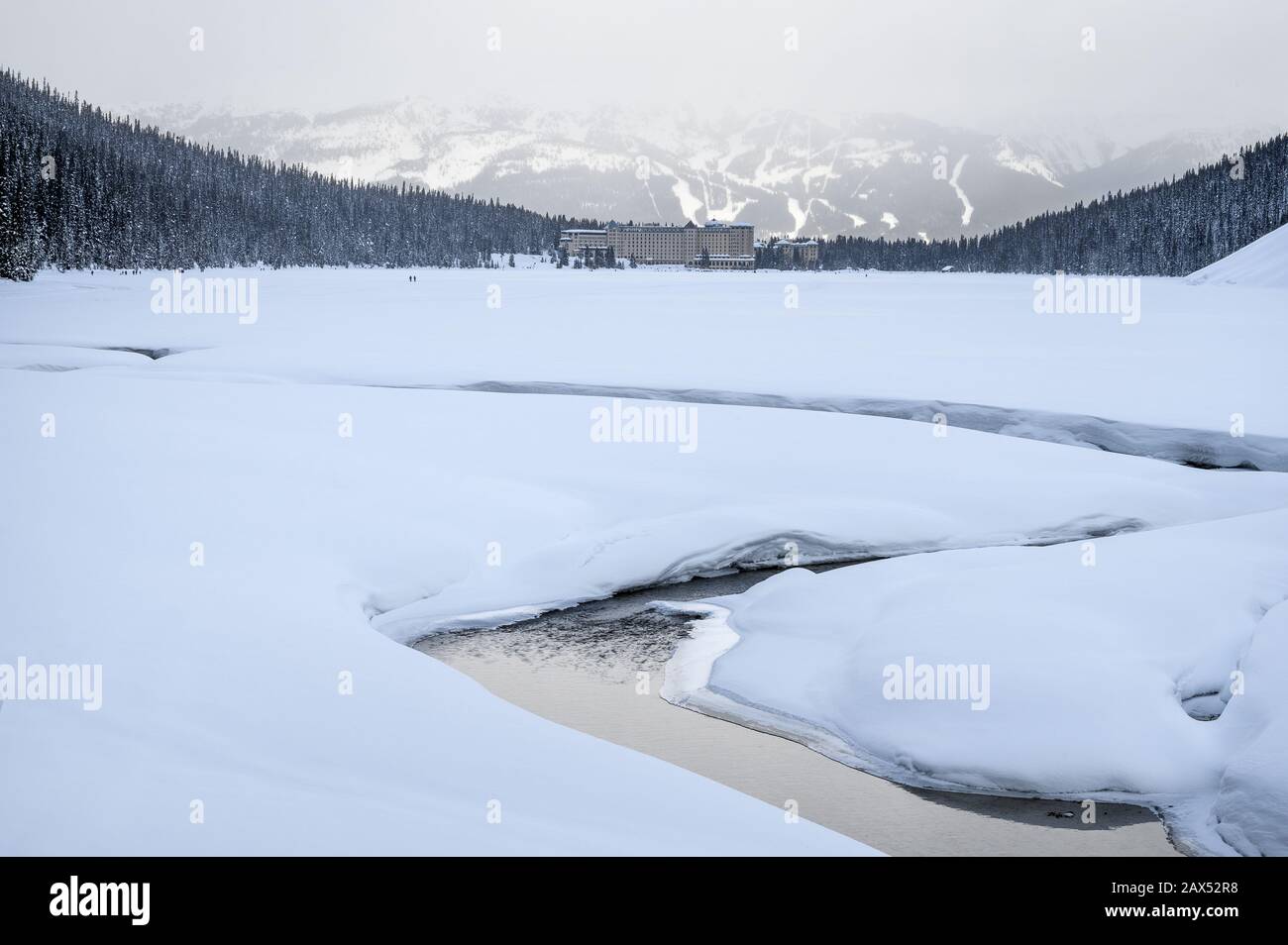 Frozen Lake Louise in Banff National Park, Alberta, Canada Stock Photo ...