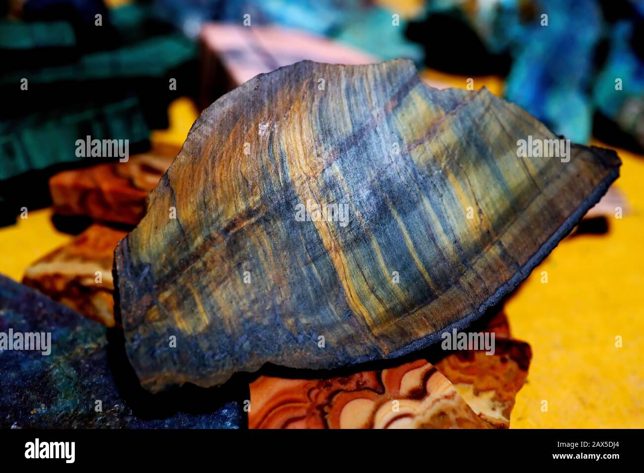 Rare geological collectors stones: close up color image of a golden ...