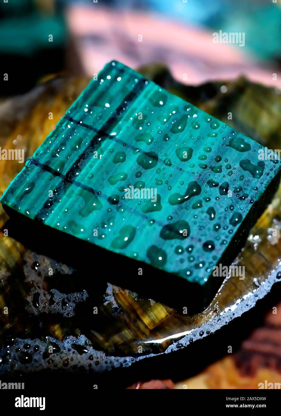 Rare geological collectors stones: A wet Turquoise striped sliced stone ...