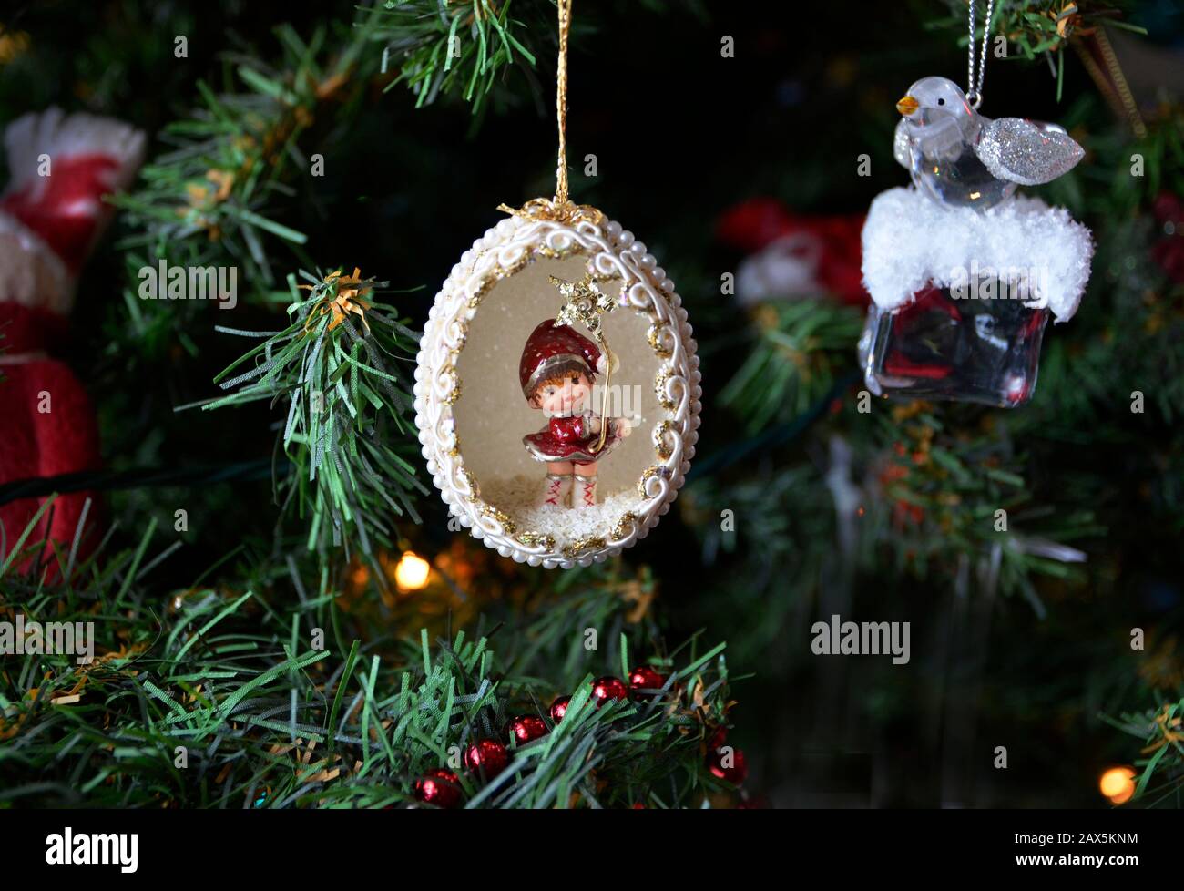 Traditional handcrafted German egg Christmas ornament, with figurine ...