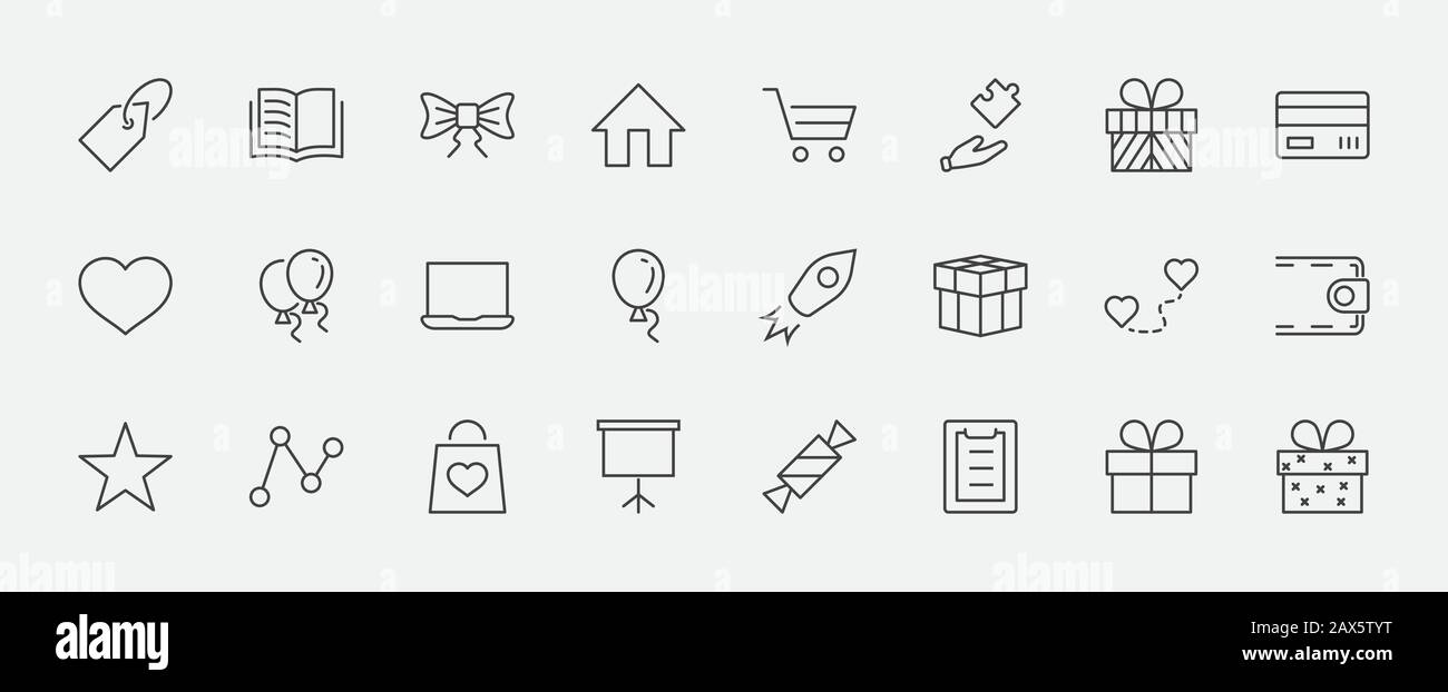 Set of Gifts Vector Line Icons. Contains Symbols Gift Cards, Ribbons ...
