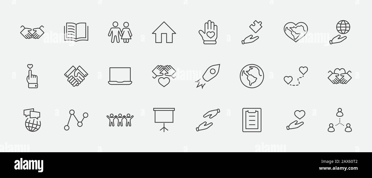 International Day of Human Solidarity Line Vector Icons Set. Contains ...