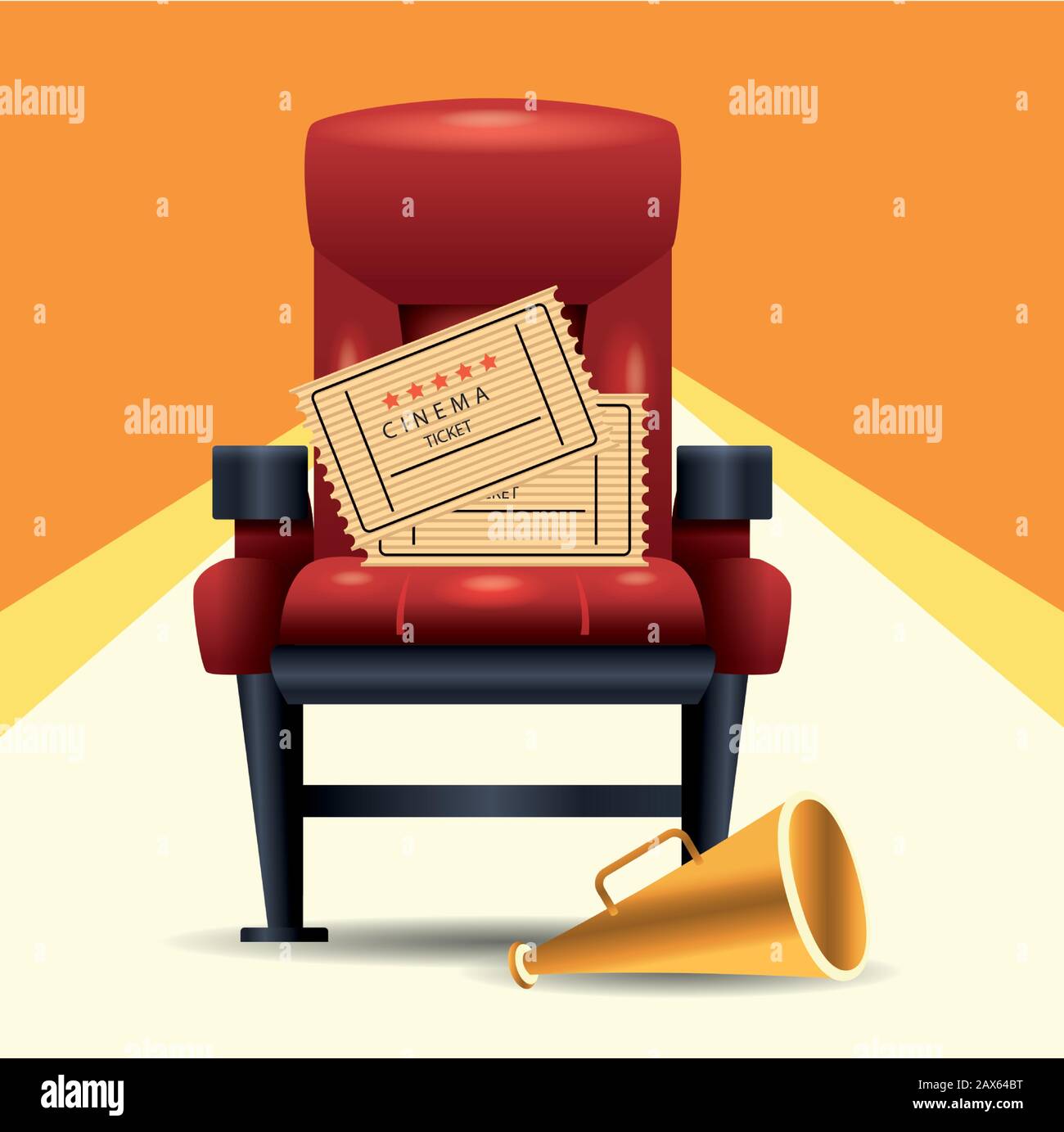 cinema chair with tickets and directors megaphone Stock Vector Image ...