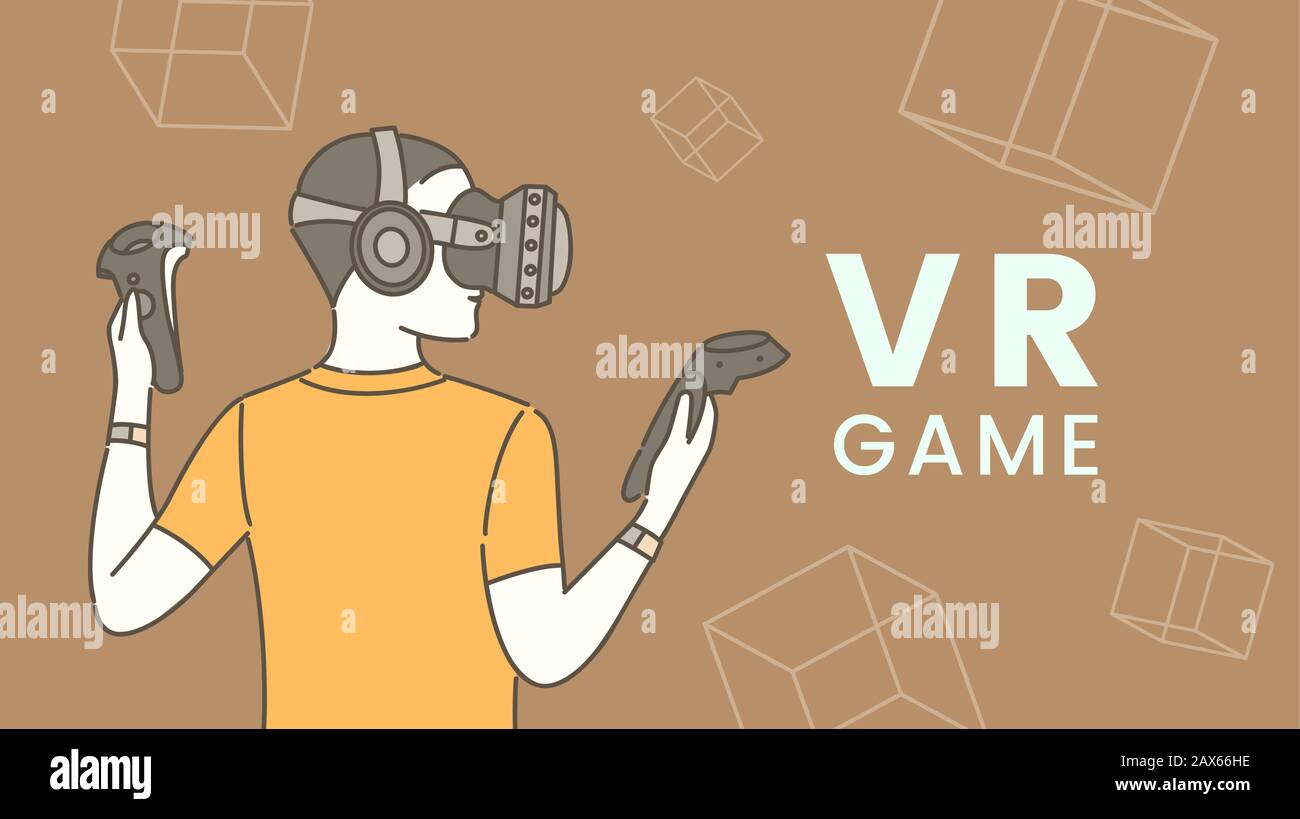 Virtual reality game flat banner template. VR entertainment and ...