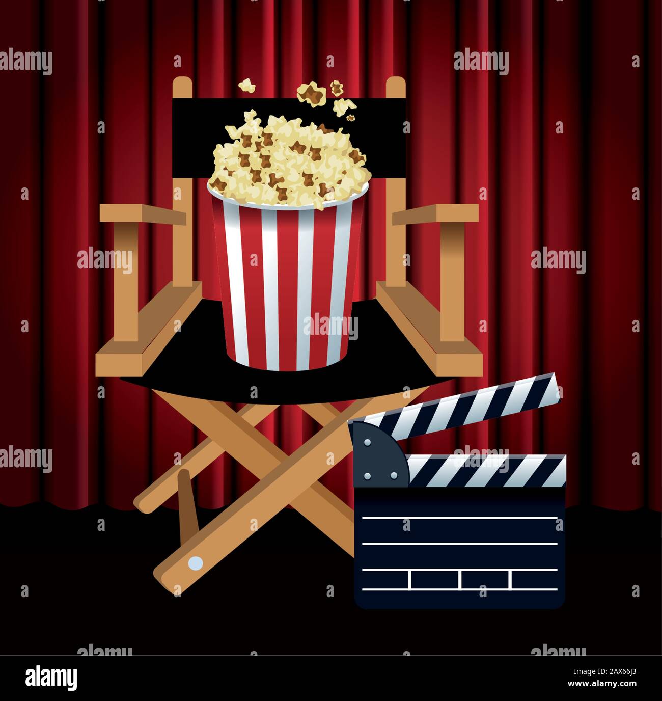 directors chair with popcorn bucket and clapboard Stock Vector Image ...