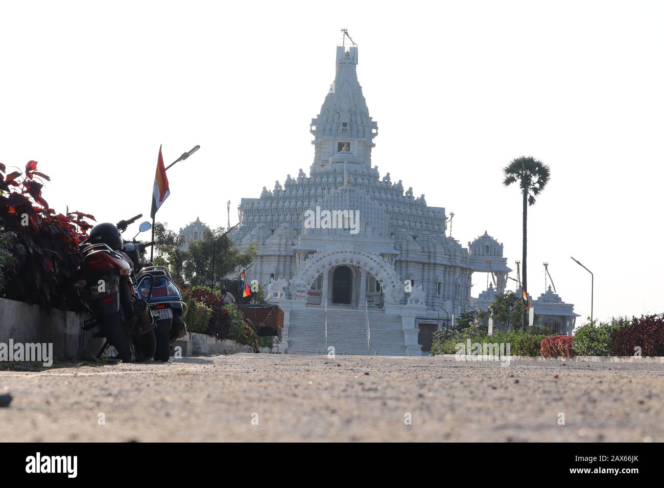 architecture shot of A Jain temple built from white marble with clear ...