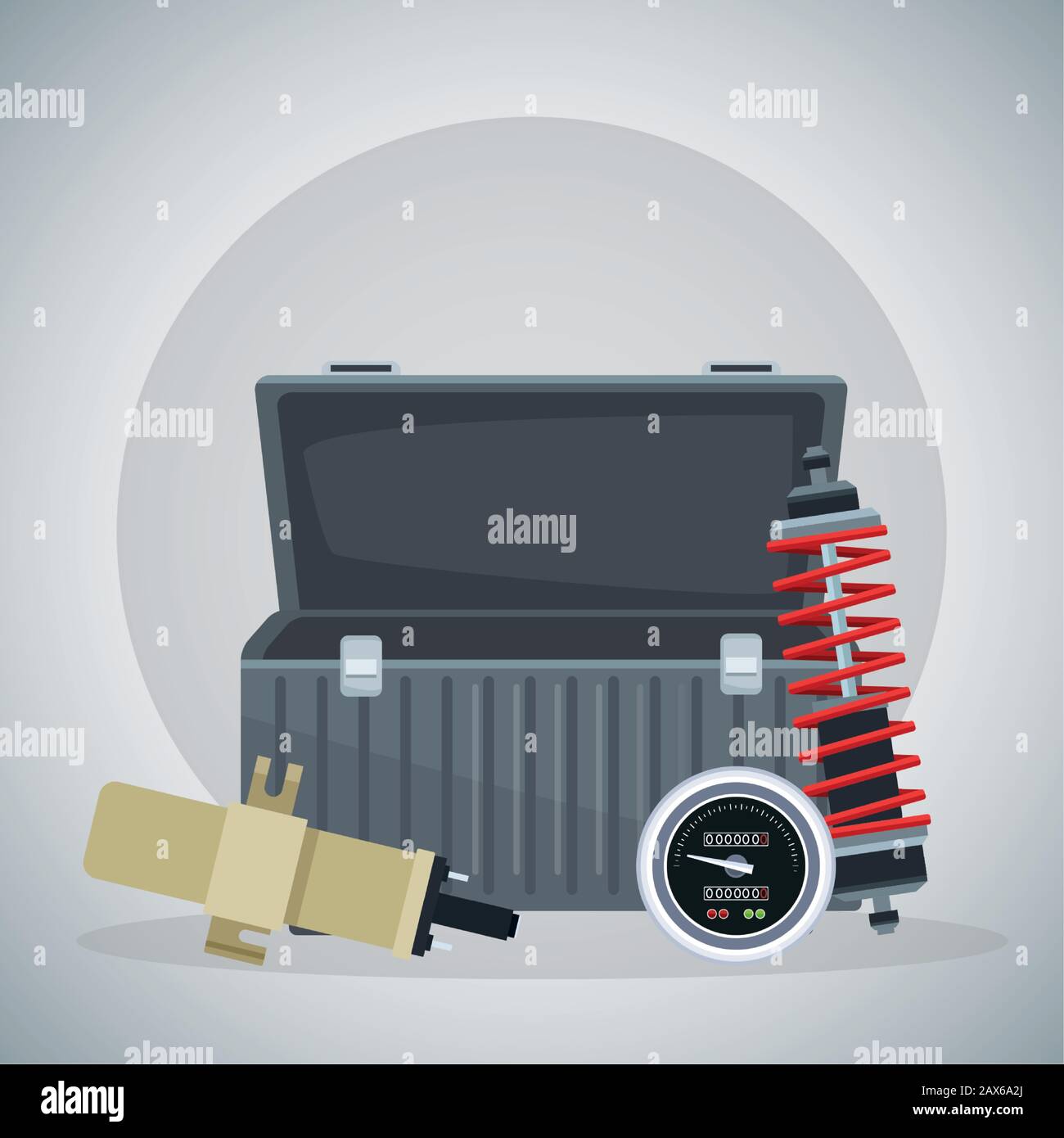empty tools box with shock absorber and spark plug Stock Vector Image ...