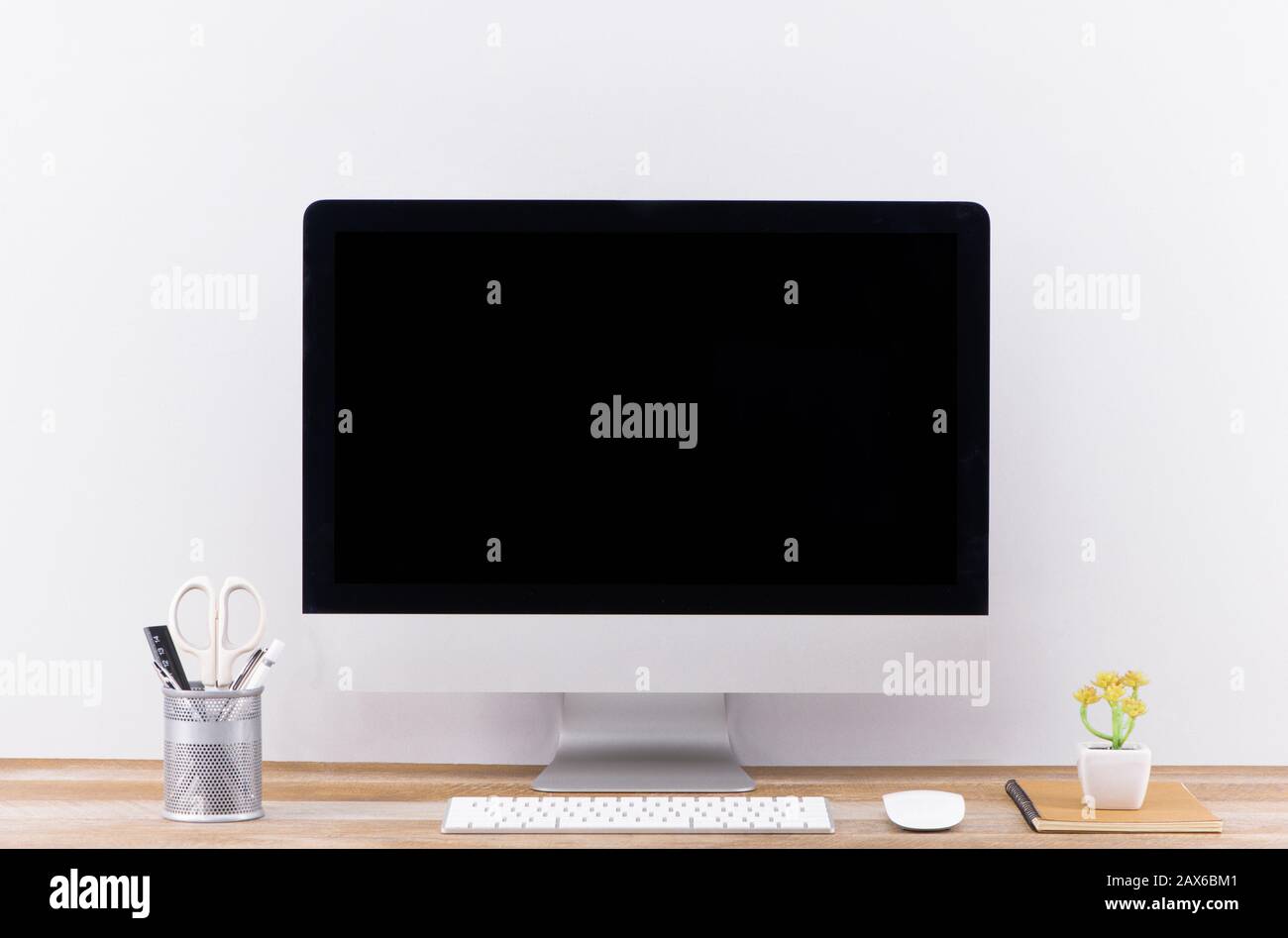 blank screen Computer, Desktop PC. for business on work table front view Stock Photo - Alamy