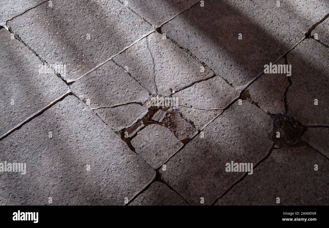 Dresden, Germany. 05th Feb, 2020. Pavement slabs with puncture holes ...