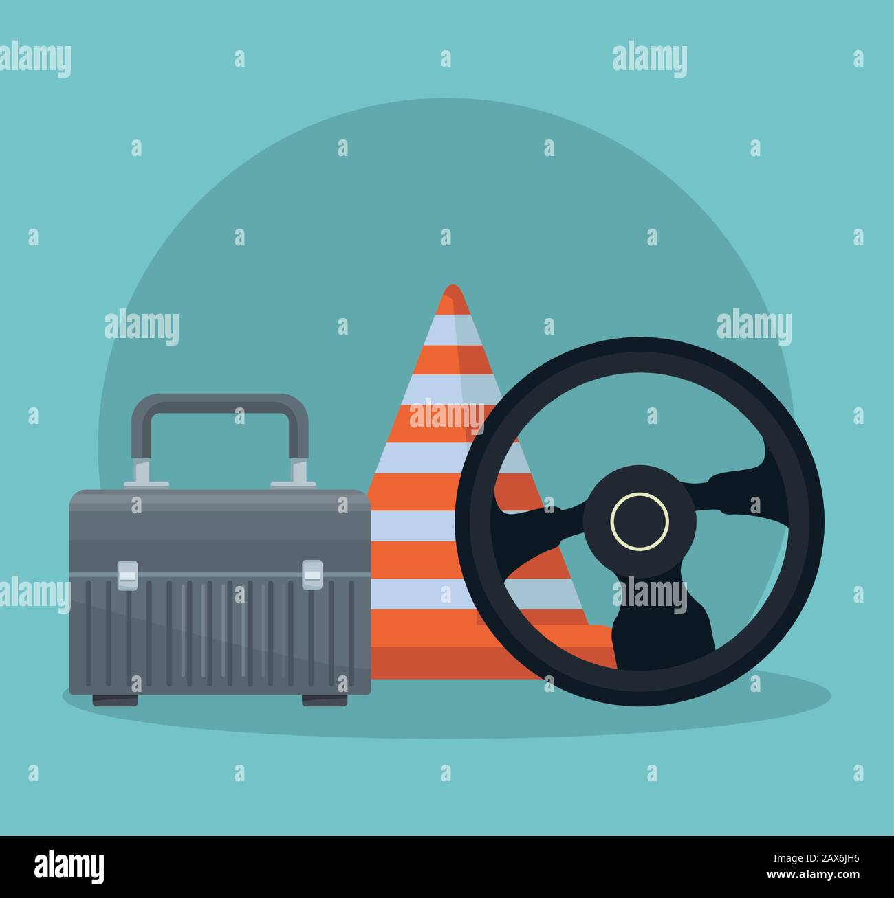 tools box with traffic cone and steering wheel Stock Vector Image & Art ...