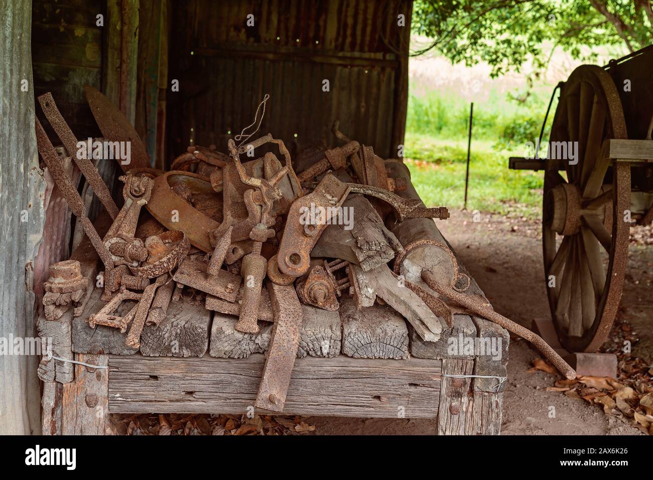 Old rusted machine implements which would have been used by early ...