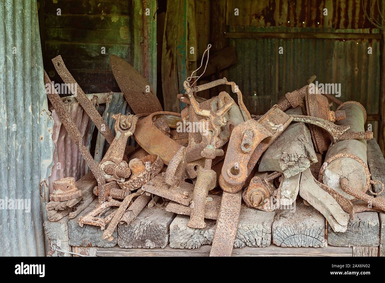 Old rusted machine implements which would have been used by early ...