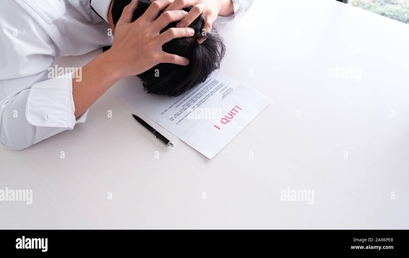 Businessman holding with I quit words card letter, resign employee ...
