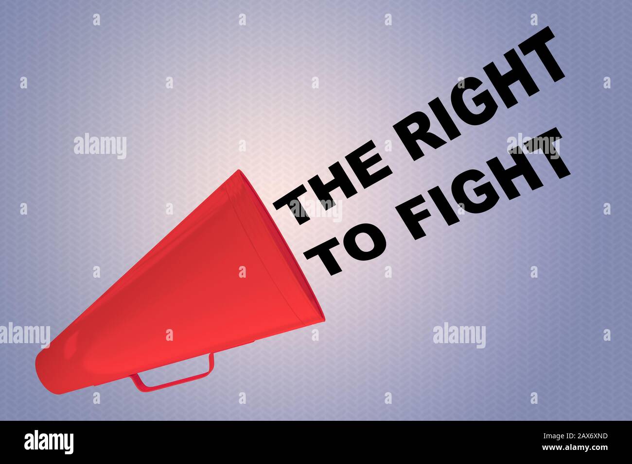 3D illustration of THE RIGHT TO FIGHT title flowing from a loudspeaker ...