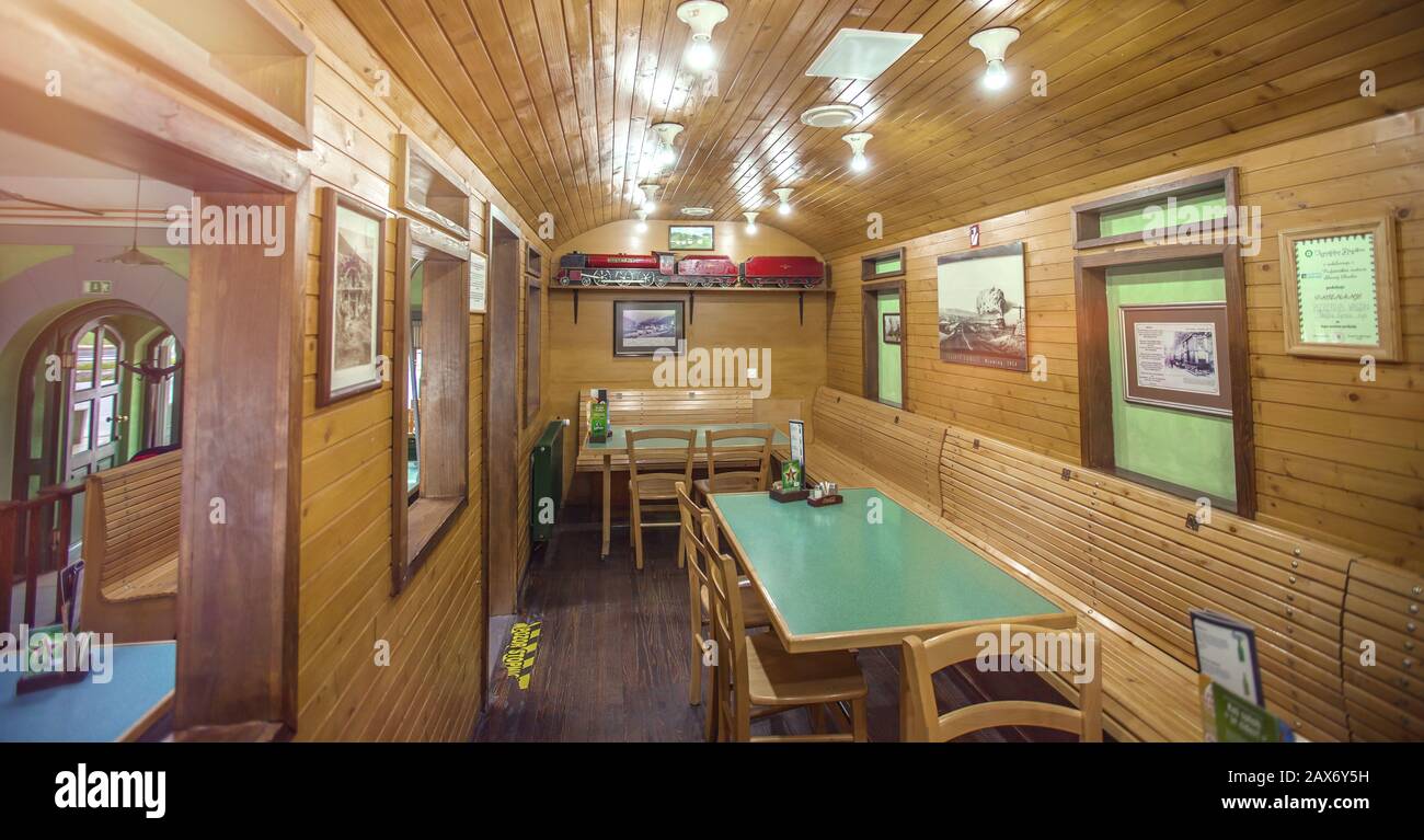 Wide shot of an old train converted into a restaurant Stock Photo - Alamy