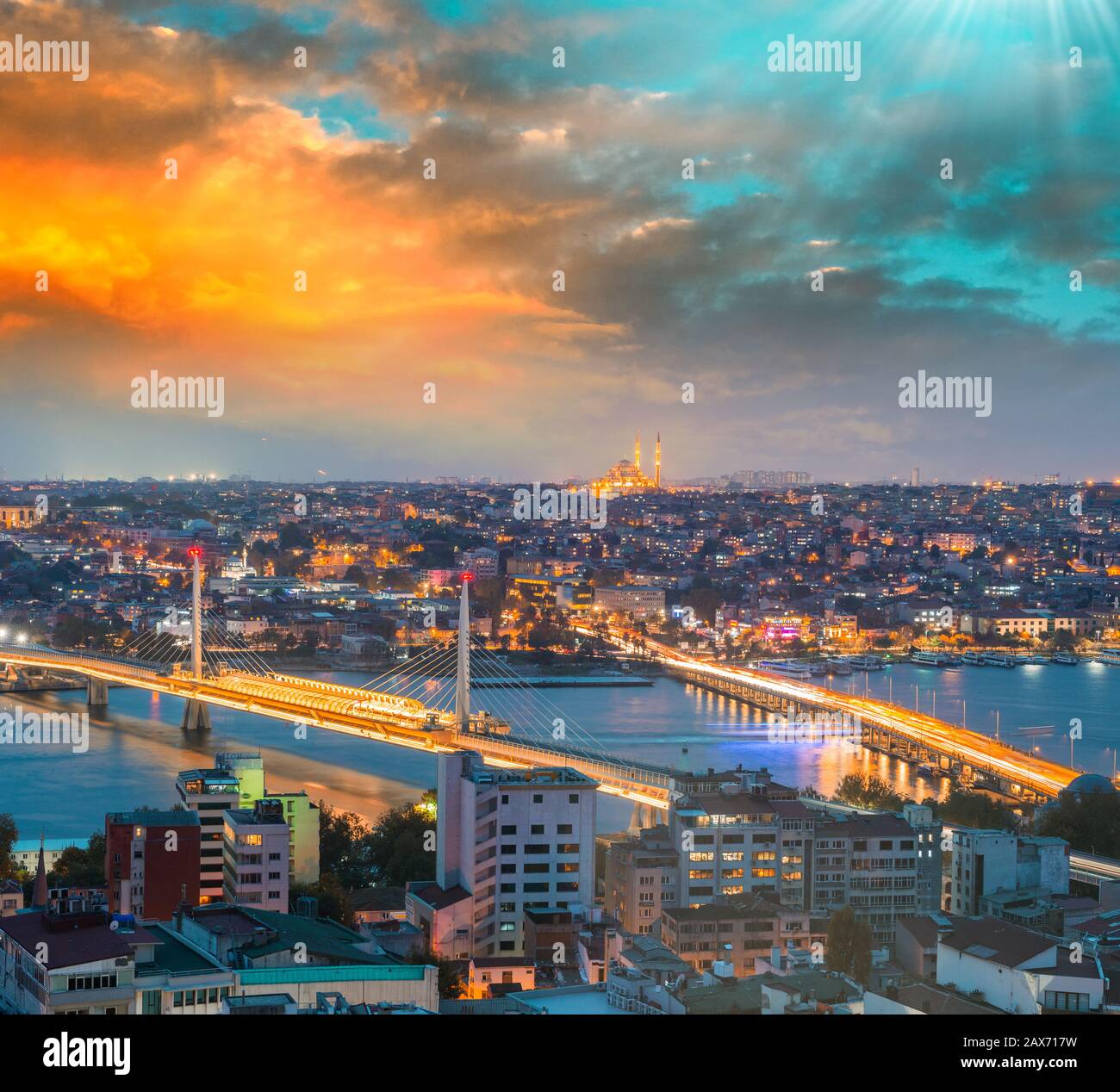 New Galata Bridge and Ataturk Bridge over Golden Horn river, Istanbul ...