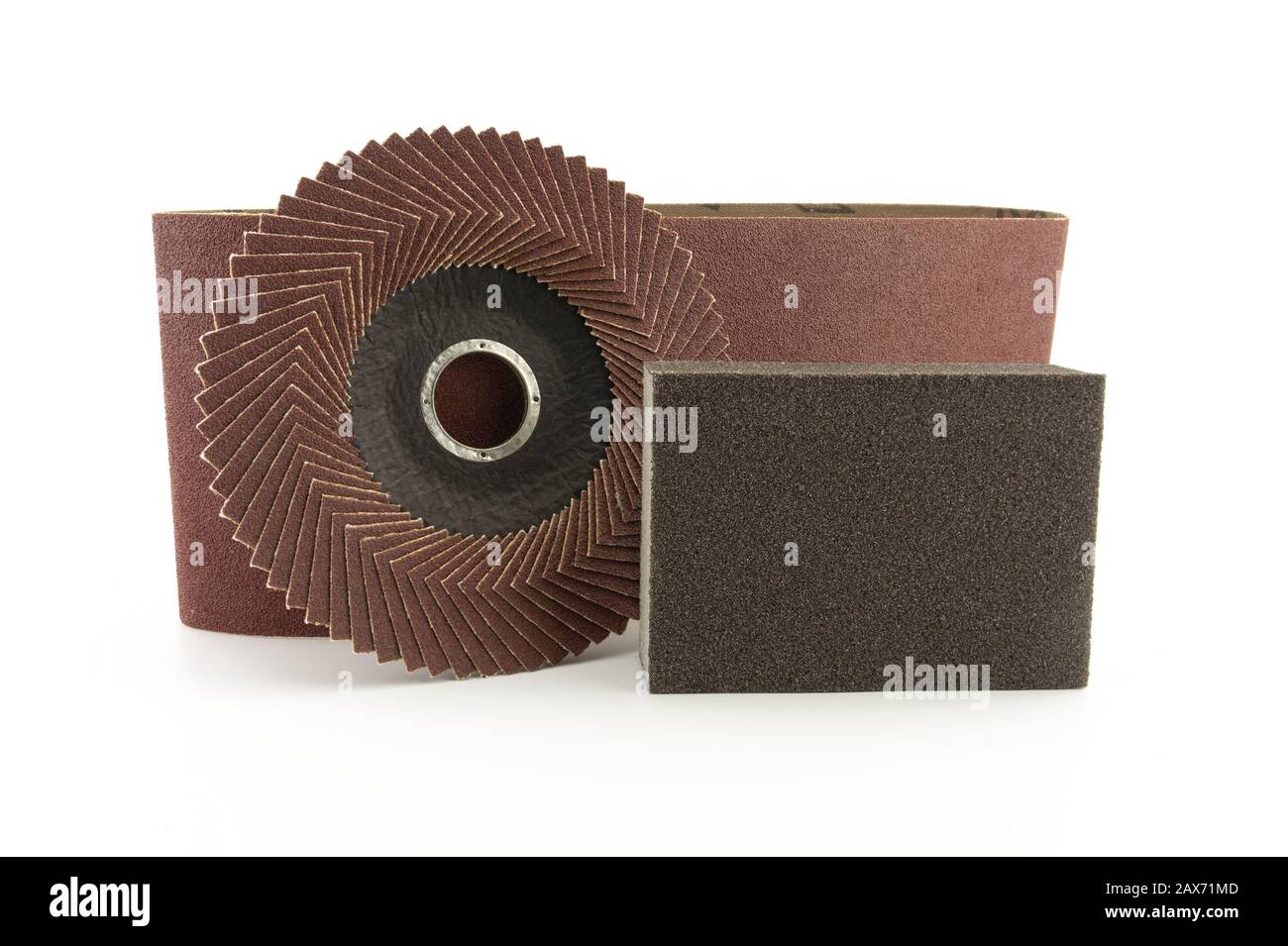 Set of different tools for grinding - sanding belt, abrasive sponge and ...