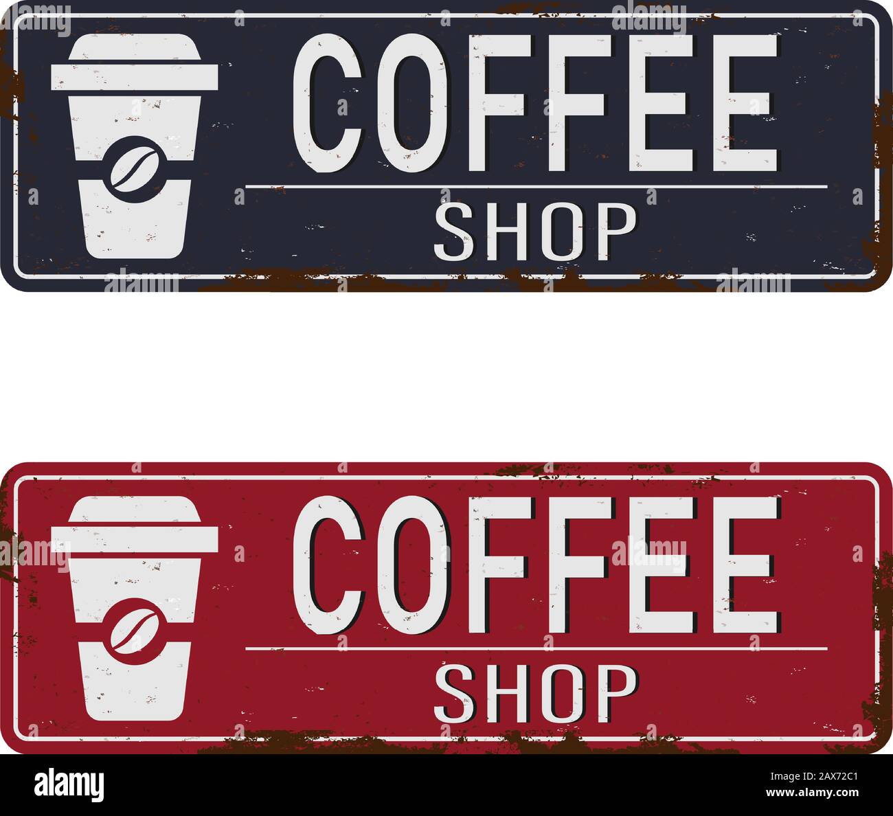 Coffee shop vintage rusty metal sign on a white background, vector ...