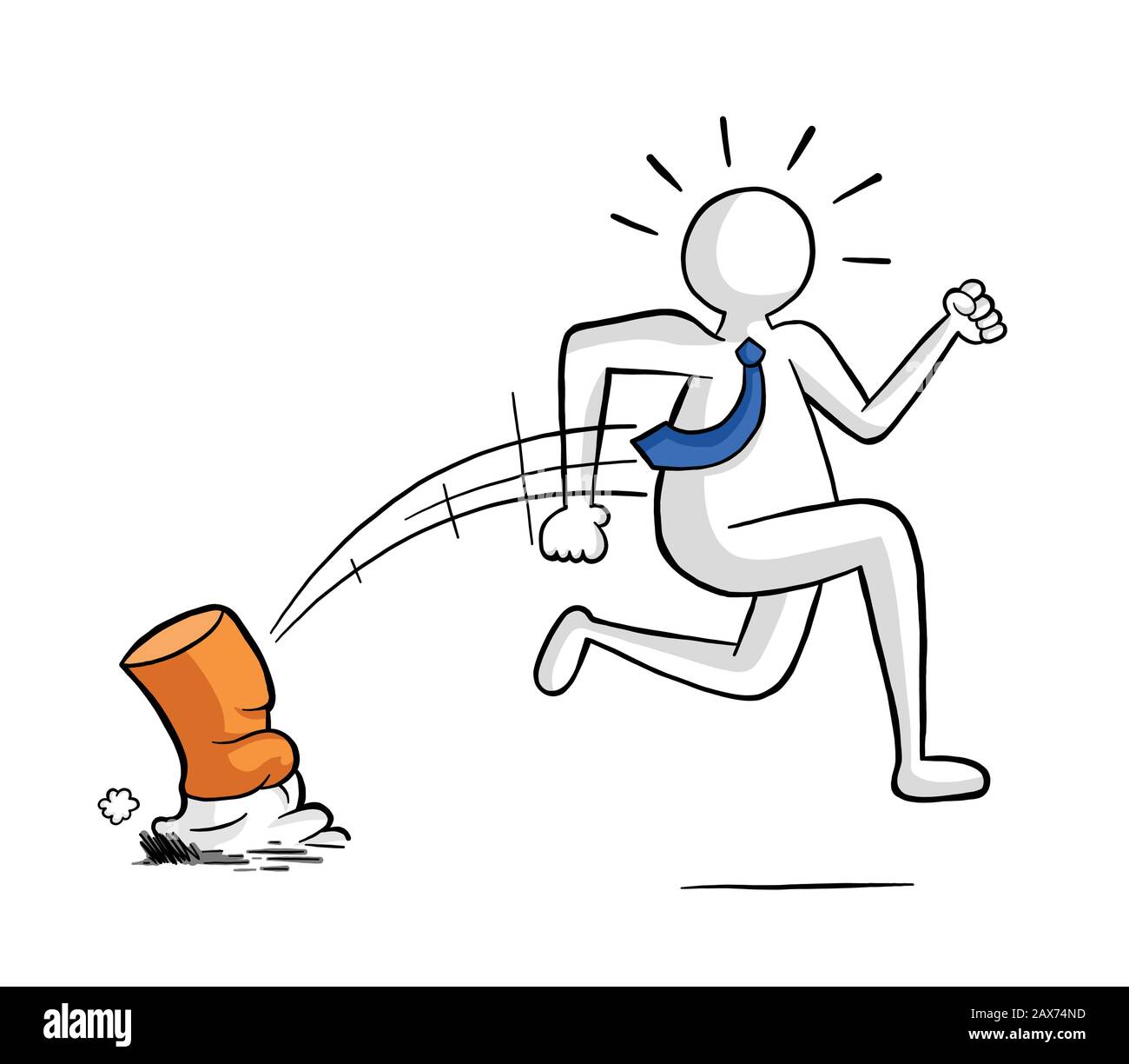 Businessman extinguishes smoking and running away vector illustration ...