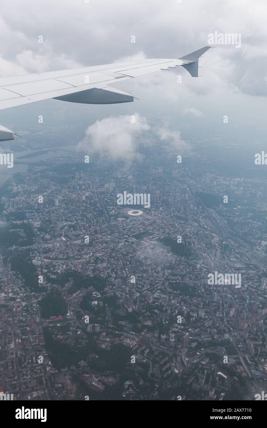 Kiev city with airplane window, Ukraine Stock Photo - Alamy