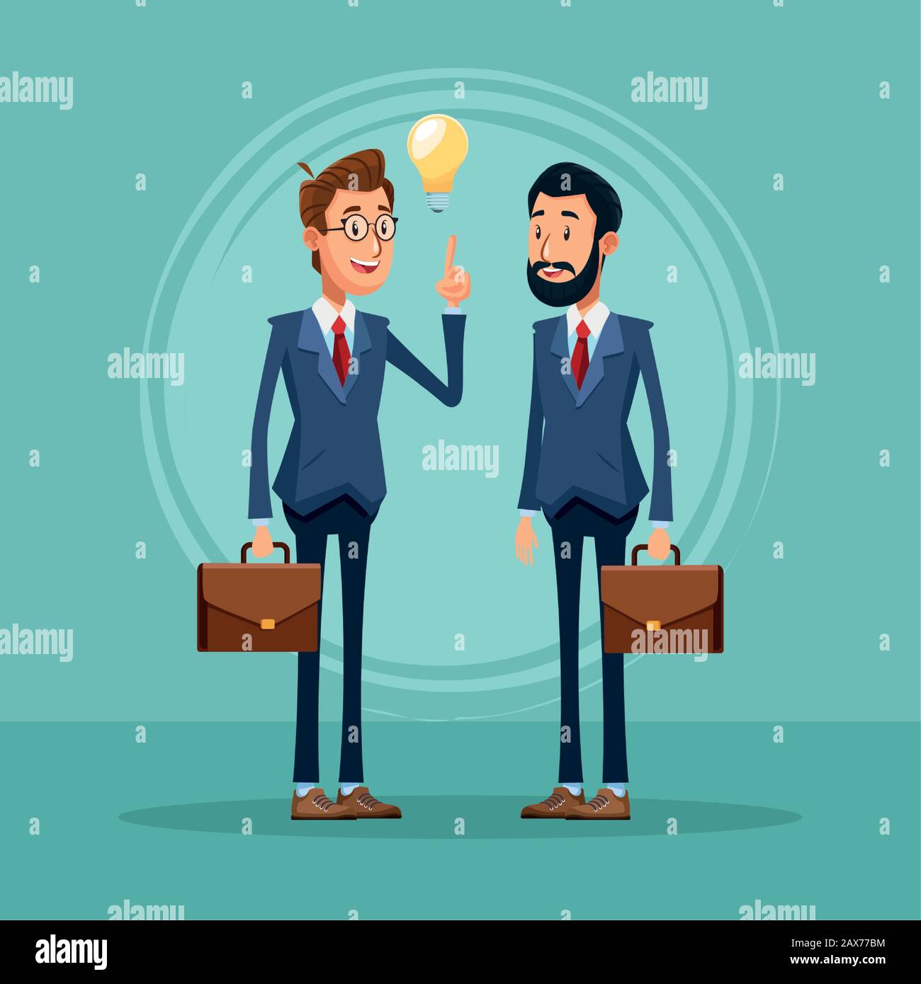 cartoon businessmen with portfolios standing, colorful design Stock ...