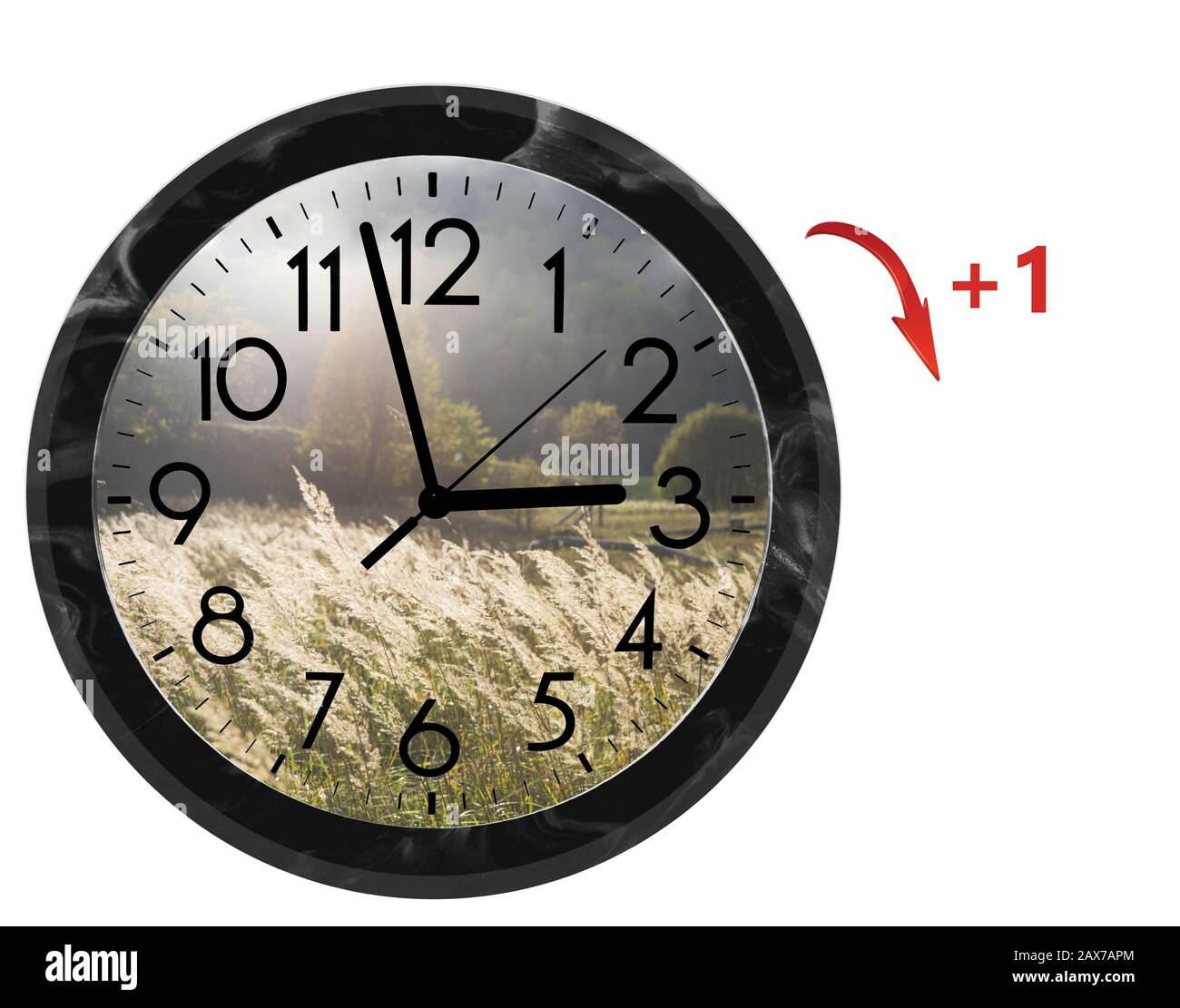 Daylight Saving Time (DST). Wall Clock going to summer time (+1). Turn ...