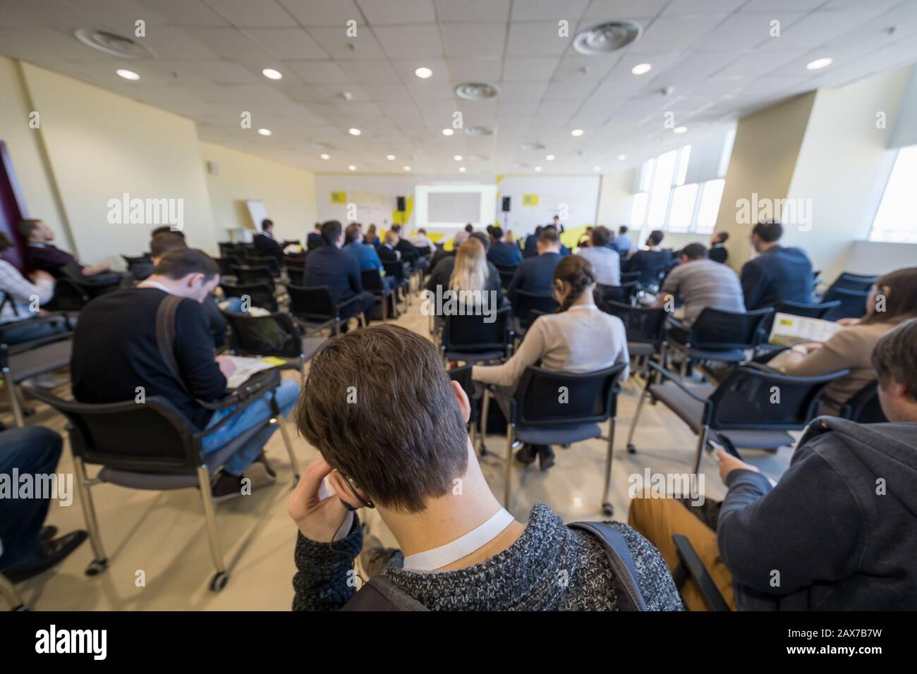 Trainees on seminar gathering in spacious conference room Stock Photo ...