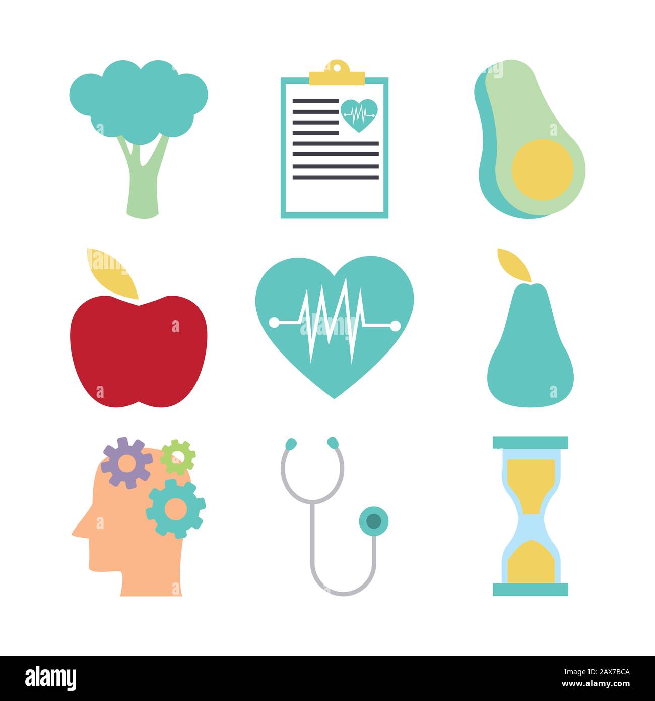 fruits and vegetables and health related icons set, colorful design ...