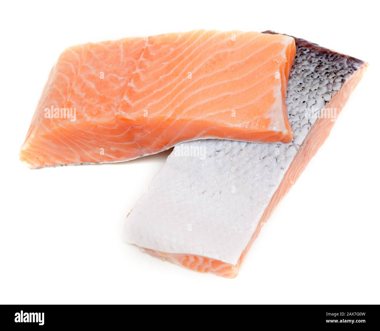 Two pieces of red fish isolated on white background Stock Photo - Alamy