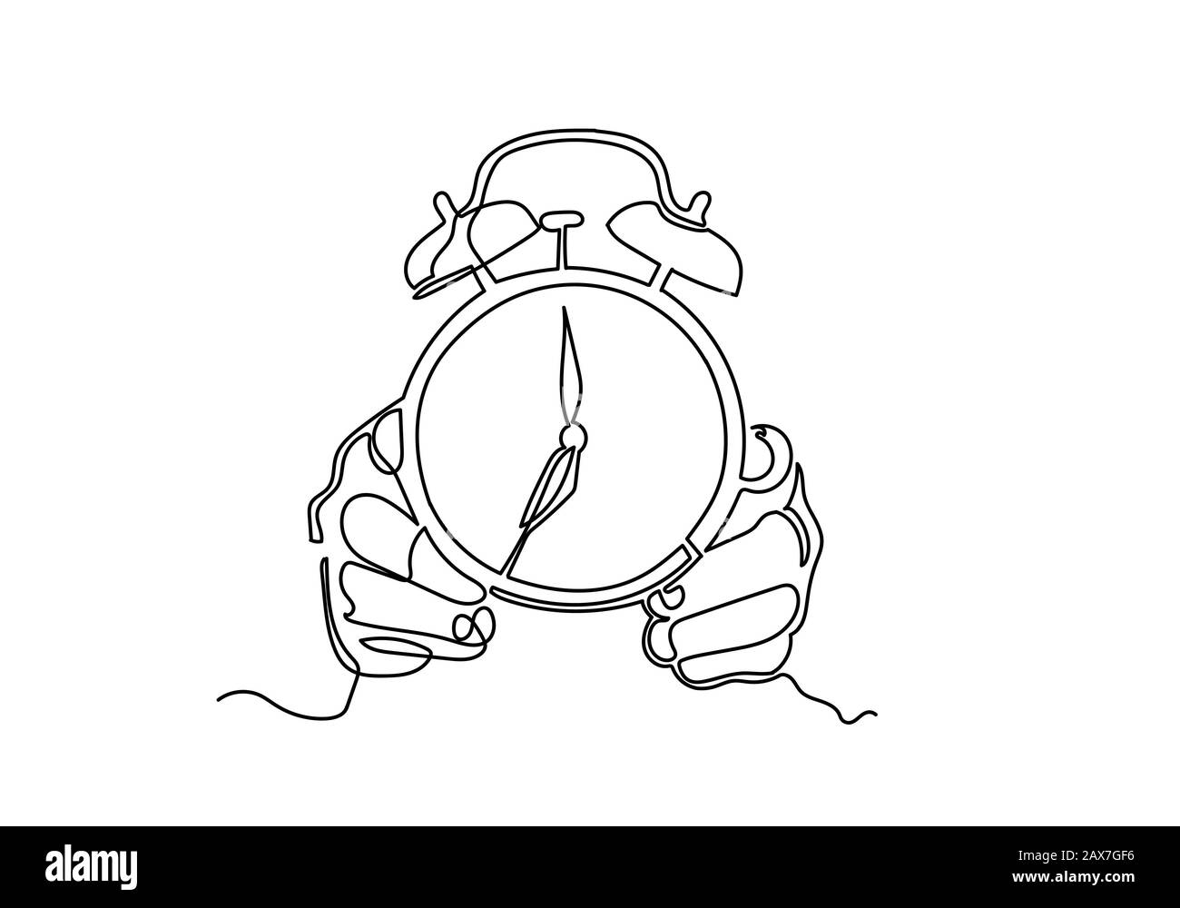 continuous one line drawing of alarm clock on white background, vector ...