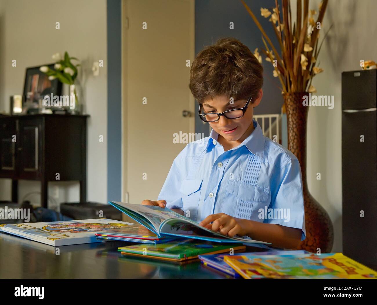 Boy reading story book Stock Photo - Alamy