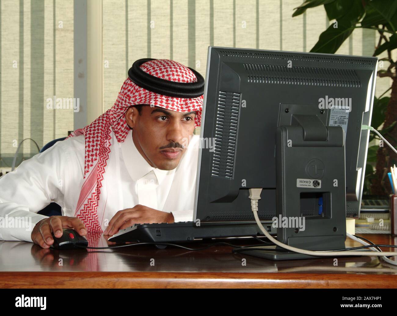 Saudi man looking at his computer monitor Stock Photo - Alamy