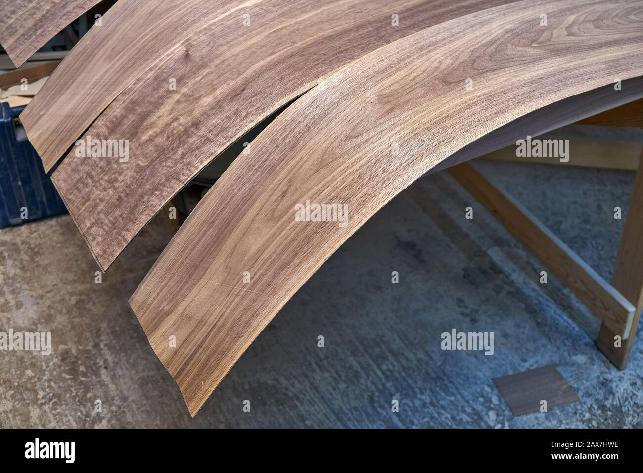 Walnut veneer. Wood texture. Woodworking and carpentry production ...