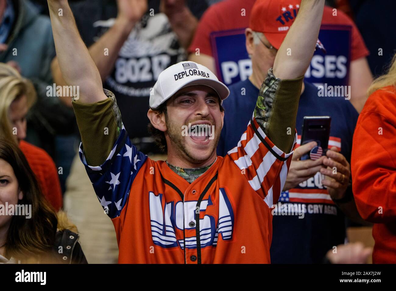A Trump supporter wears a Deplorables hat during the Keep America Great ...